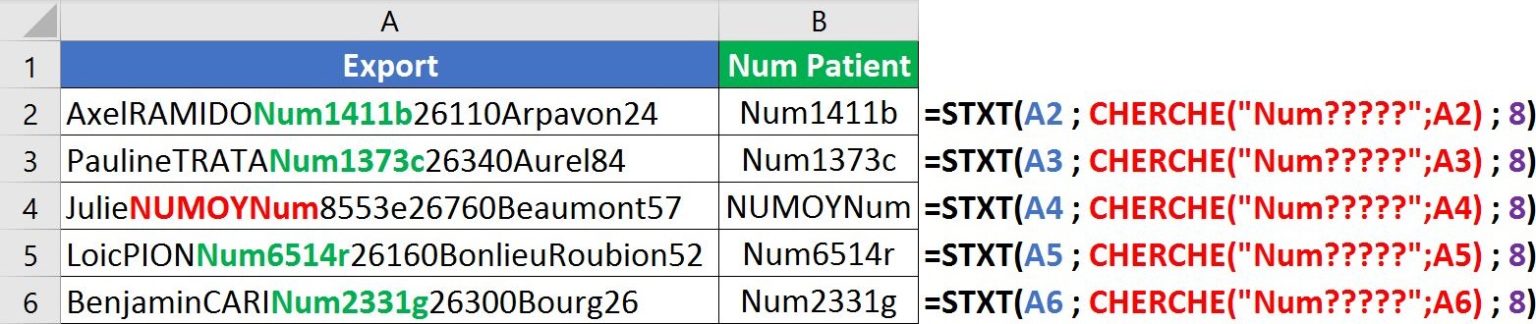 La formule STXT - Apprendre Excel